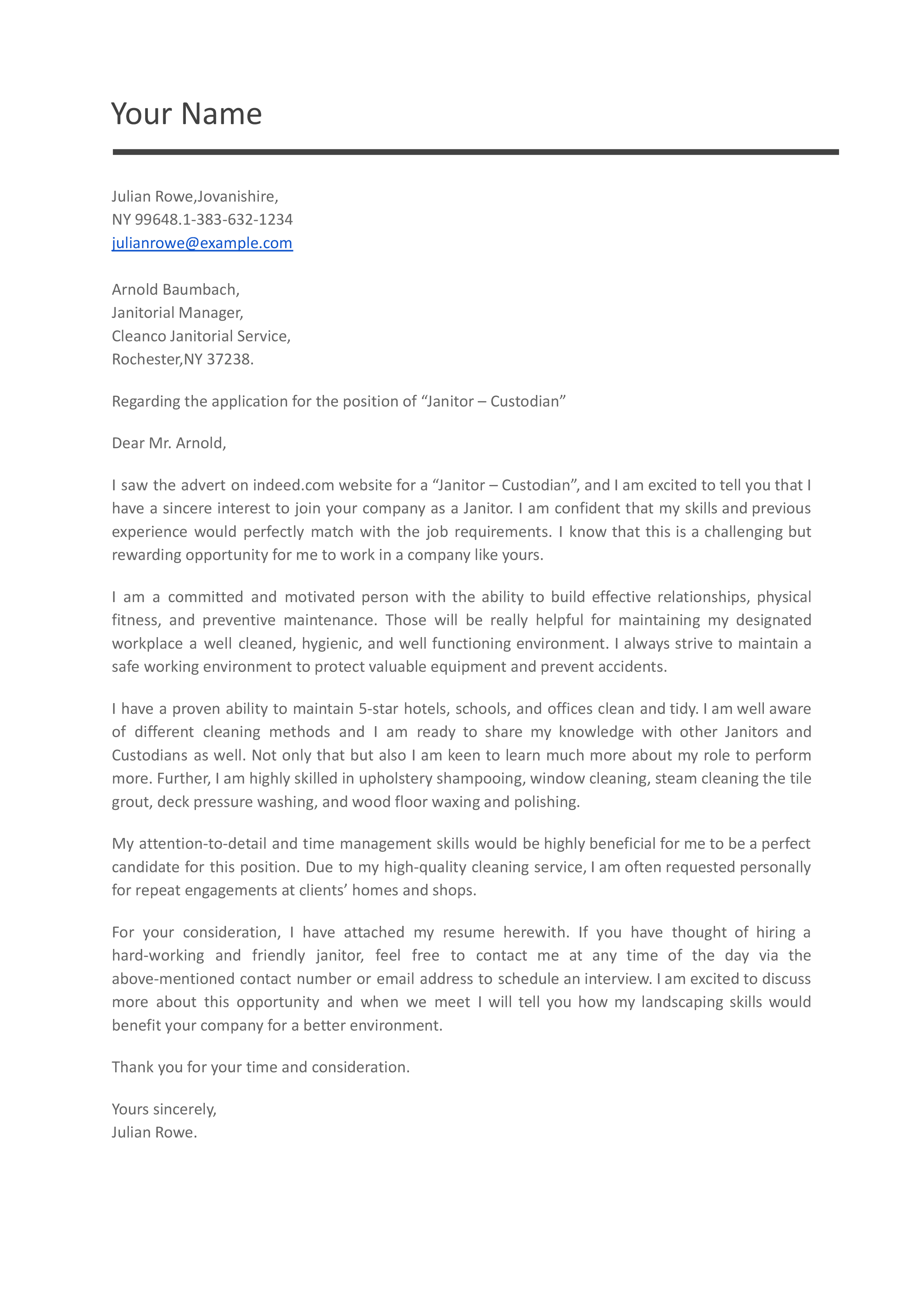 Janitor Cover Letter Example How To Write Tips Cresuma