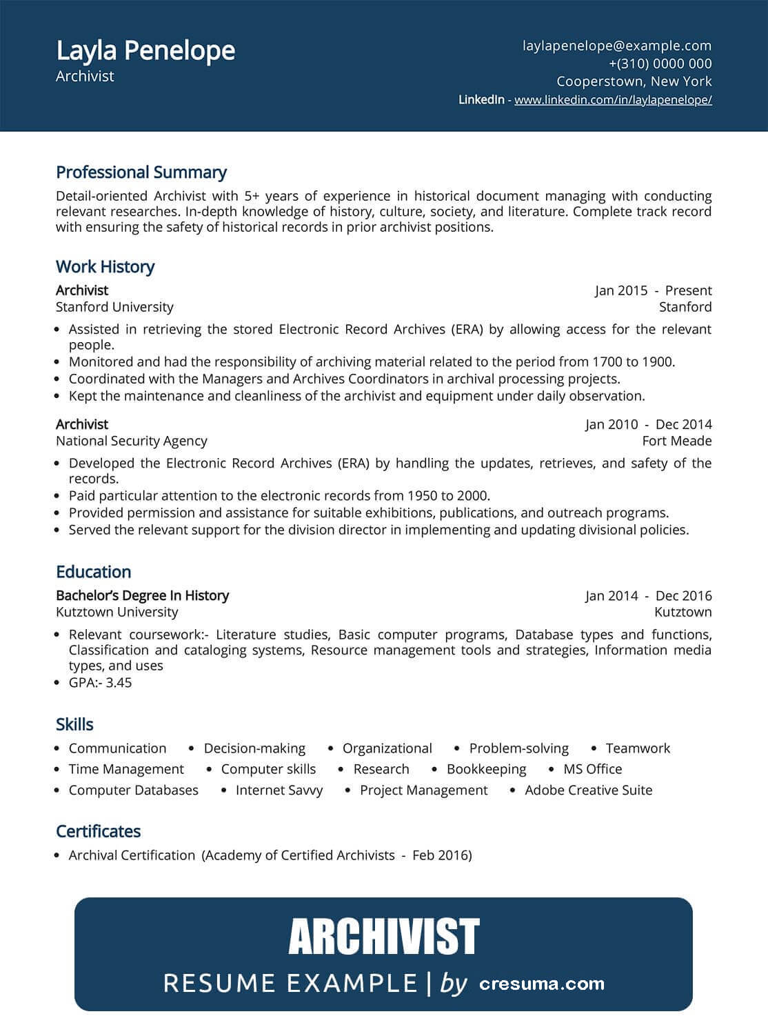 Archivist Resume Examples [Complete Writing Guide with Tips]