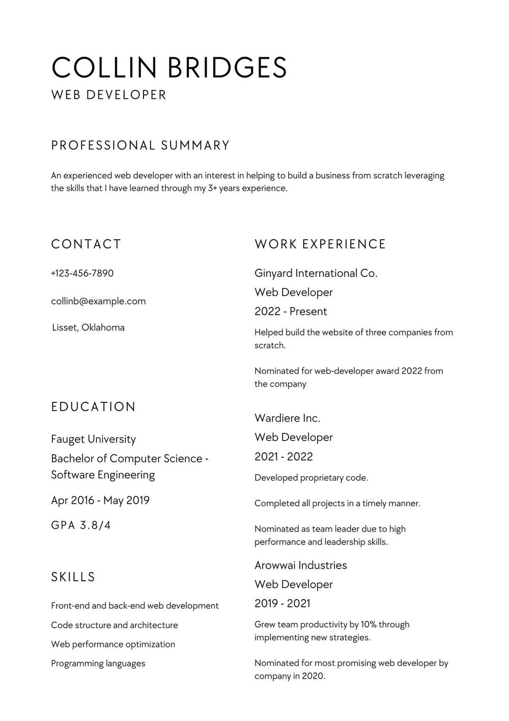 A complete resume guide for a web developer