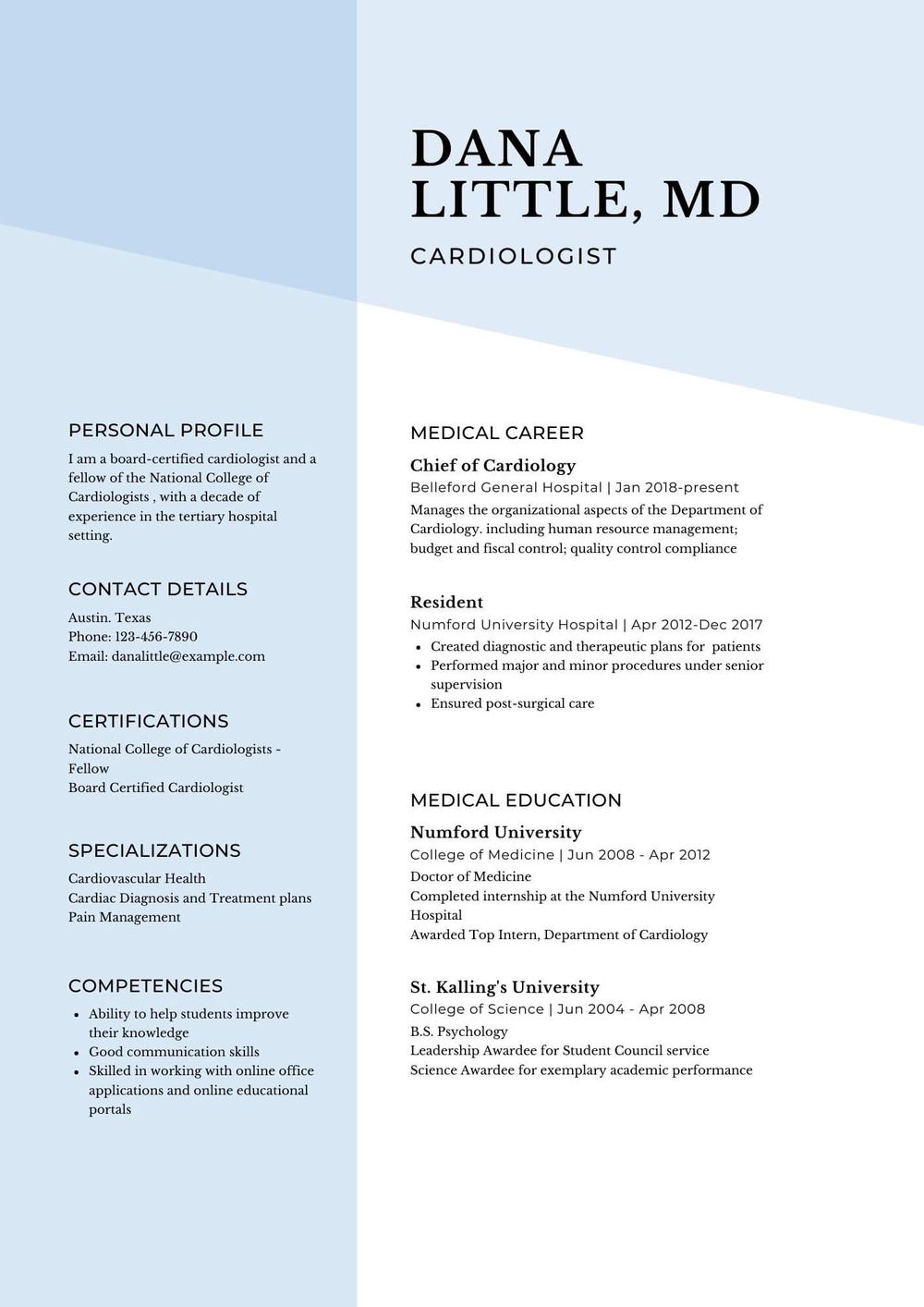 Cardiologist Resume Format with Examples