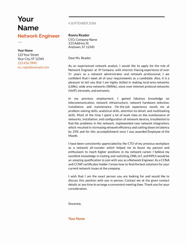Network Engineer Cover Letter Samples & Guides | Cresuma