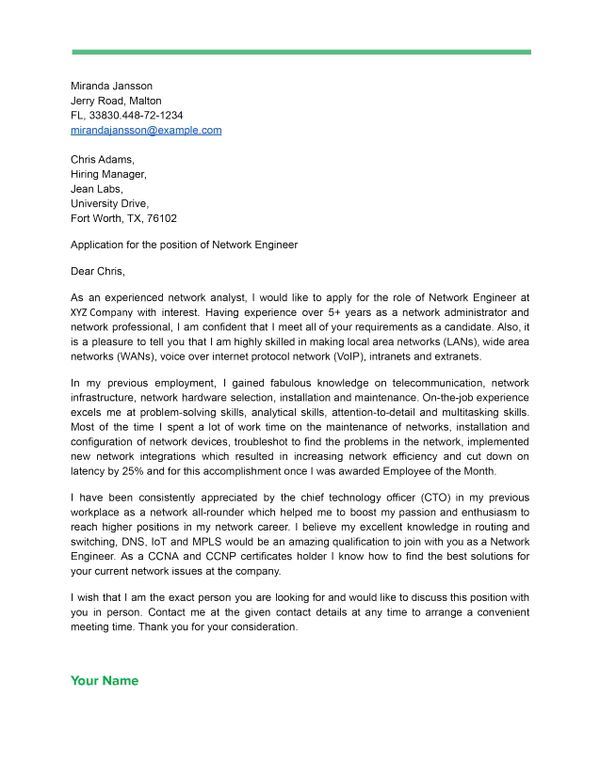 Network Engineer Cover Letter Samples & Guides | Cresuma