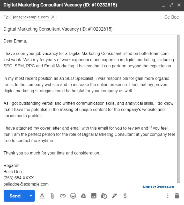 Email Cover Letter Example | Writing Guide | Cresuma