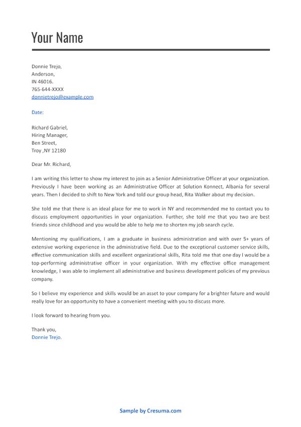 Networking Cover Letter Example & Writing Guide | Cresuma