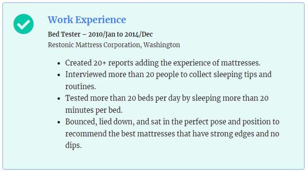 Bed Tester Resume Example (+Writing Guide) | Cresuma