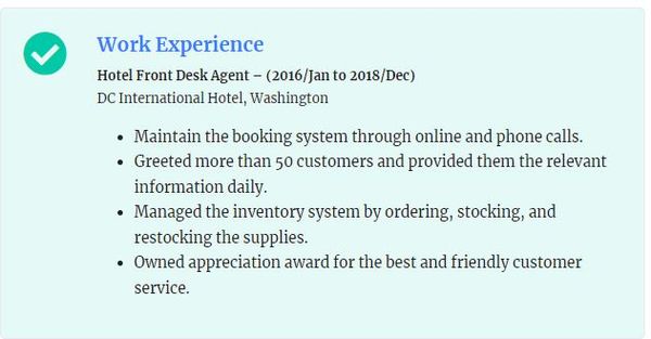 Hotel Front Desk Agent Resume Example | Cresuma