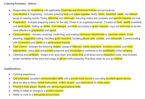 Catering Assistant Resume Example & Writing Guide | Cresuma
