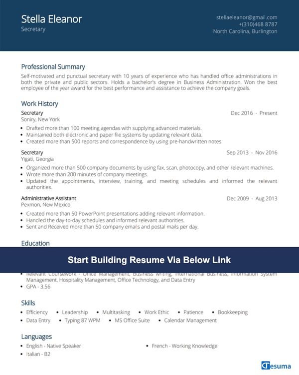 Secretary Resume Example (+Writing Guide) | Cresuma