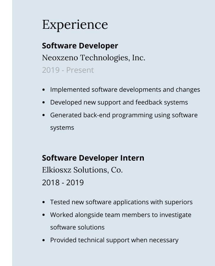 Resume Example for a Software Developer