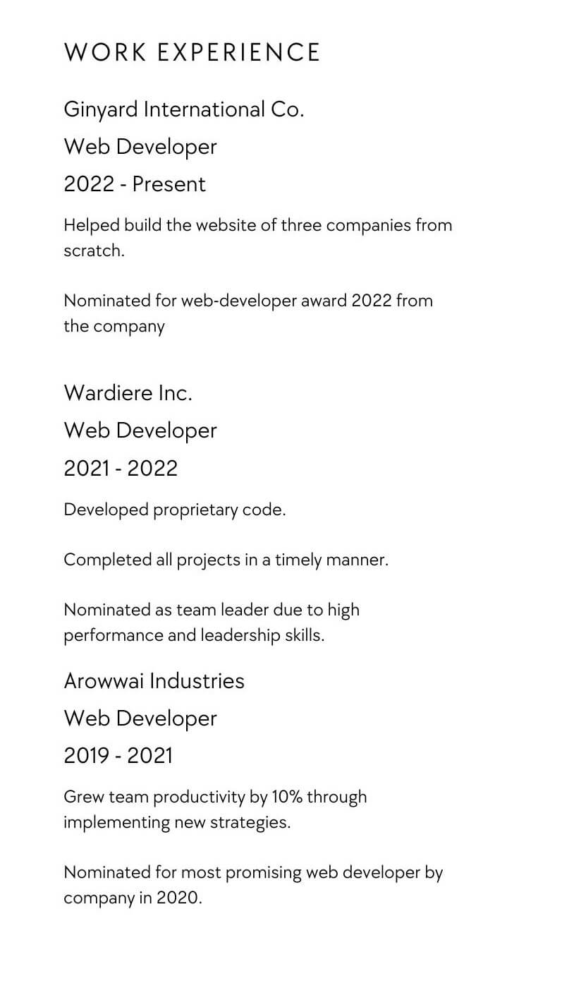 A complete resume guide for a web developer